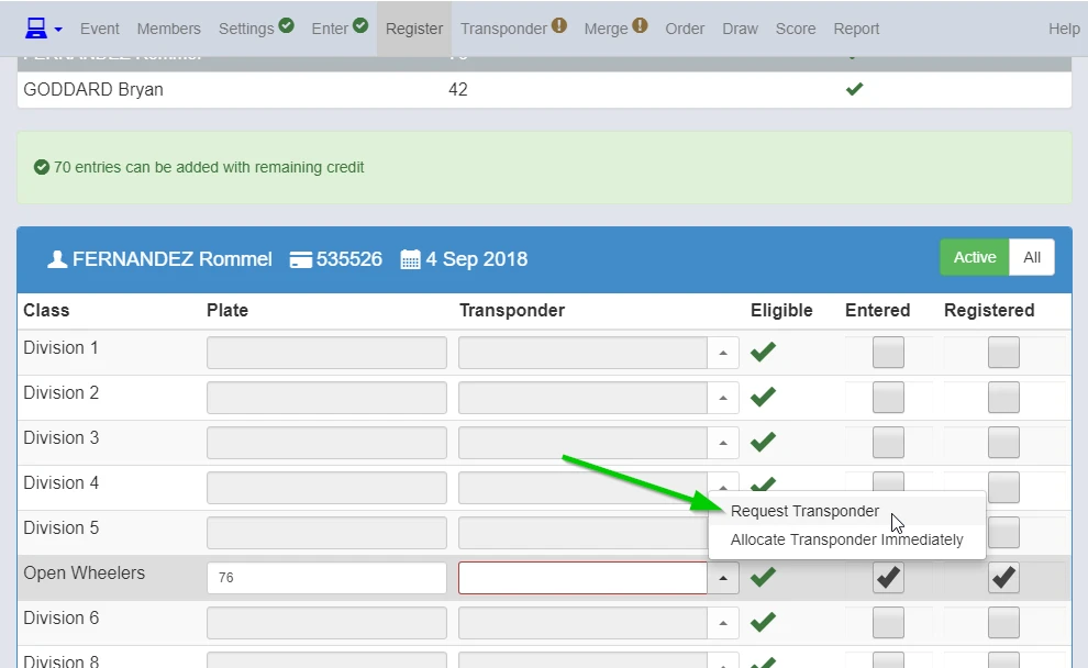 Auto Allocate (Rental) Transponders to Competitors - Sqorz Docs